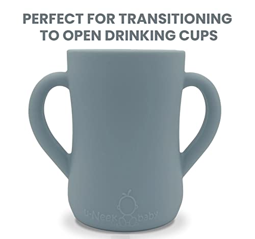 U-Neek baby Silicone Sippy Cup for Baby 6+ Months | Two Non Slip Handle Learner Cup for Toddlers | Transitional Training Cup for Baby Led Weaning and Independent Drinking 6.7oz | Baby Gift (Sea Blue)