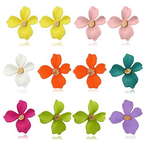 coadipress 8 Pairs Flower Stud Earrings Set for Women Bohemian Matte Flower Earrings With Gold Faux Flower Bud Chic Daisy Earrings Jewelry Gifts (8 Pairs Flower Studs)