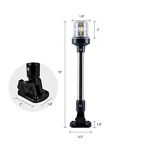 Sebnux White LED Fold Down Boat Stern Light Boat Anchor Light for Pontoon and Fishing Boat (12")