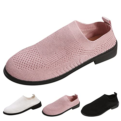 FASDNENDYS Fashion Autumn Women Casual Shoes Low Heel Flat Solid Color Fly Woven Mesh Breathable Comfortable Solid Men Fashion White