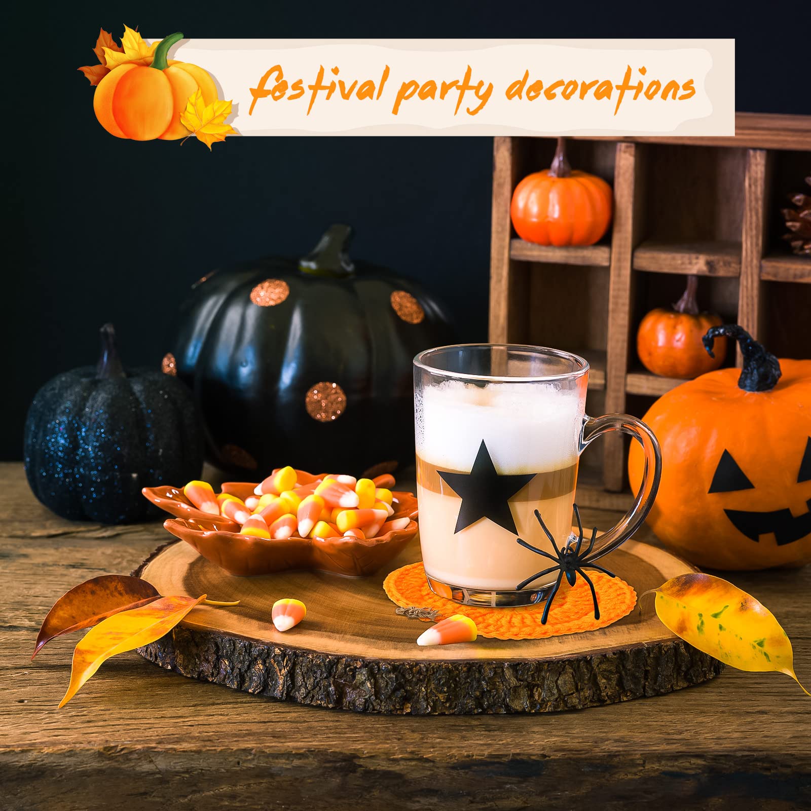 Crochet Pumpkins Coaster Handmade Knitted Drink Coaster Set Autumn Drink Cup Pad Mats Absorbent Bottle Mug Place Mats for Table Protection Fall Halloween Thanksgiving Themed Party Decoration (4 Pcs)