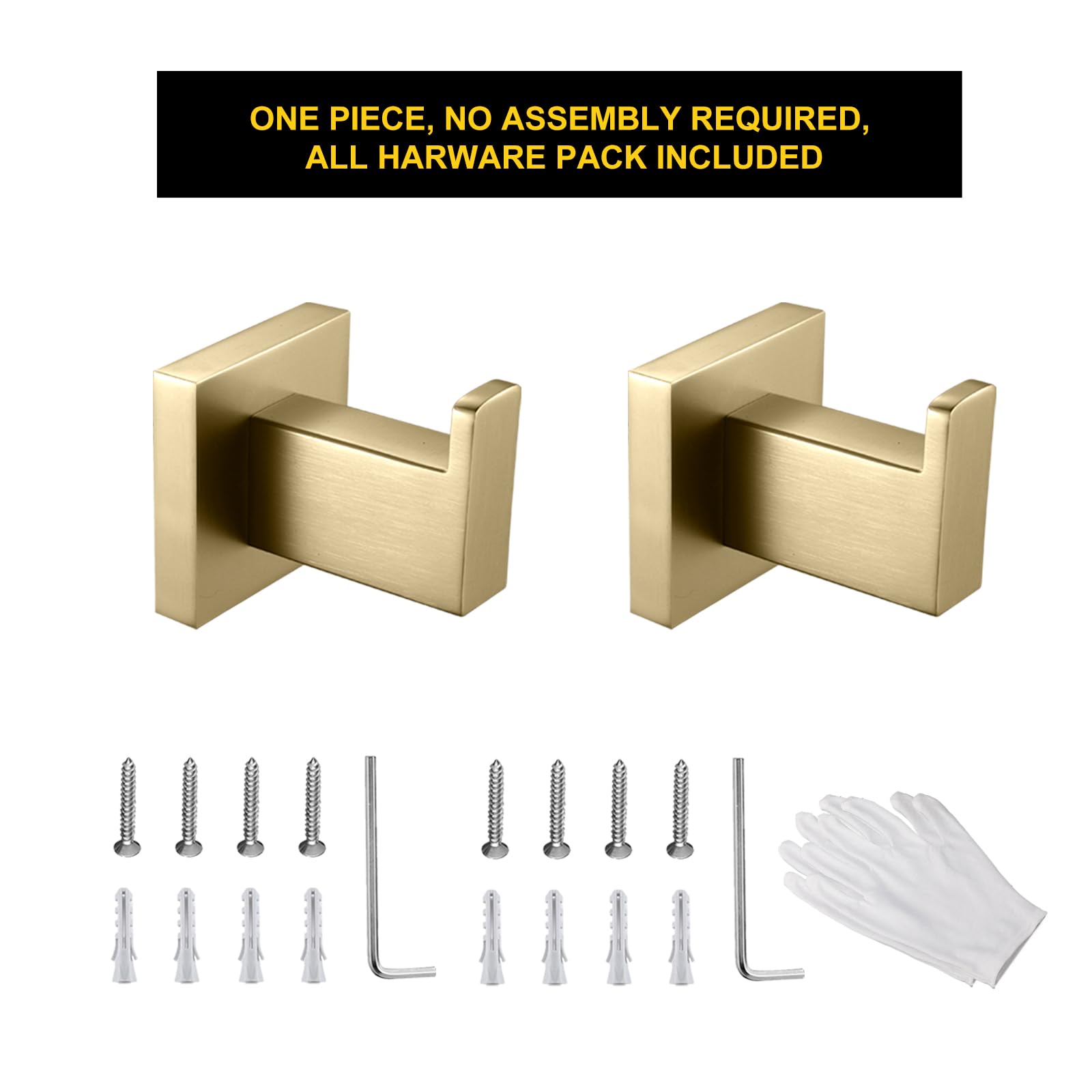 LANC Wall Hook Bathroom Accessories Towel Hooks Black and Gold Coat Hooks Heavy Duty Square Robe Hook Wall Mounted for Kitchen Household Hotel Hanger Hook Stainless Steel 3-Pack,A9005GK-P3