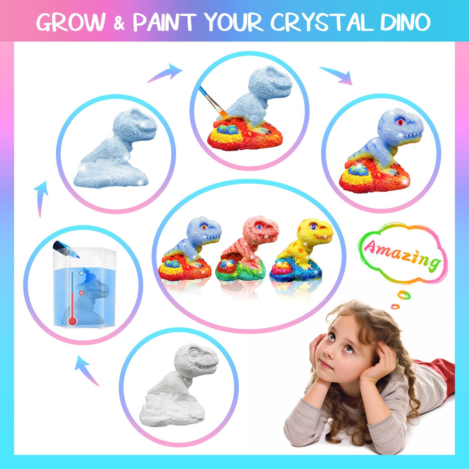 Crystal Growing Kit, Light-Up Dinosaur Terrarium Kit, Grow, Paint & Decorate Your Own Dinosaur, DIY STEM Project Educational Arts and Crafts Set, Gift Idea for Boy & Girl Aged 8 9 10 11 12+ (Upgraded)