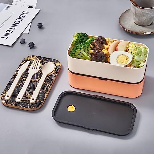 Golden Leaf Adult Lunch Box, Bento Box, With Cutlery Set Of 3, 2 Compartments, Rectangular, Lunch Box For Adults