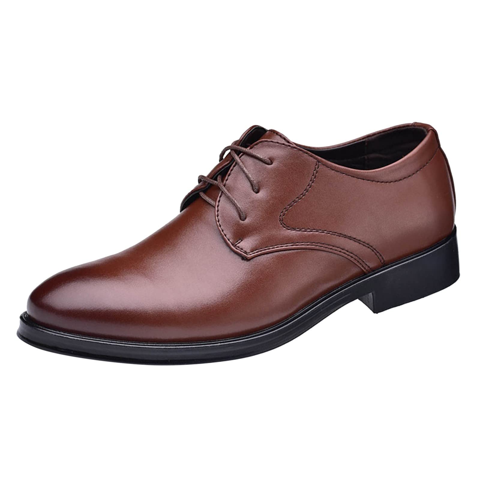 FASDNENDYS Fashion Style Men's Breathable Comfortable Business Lace Up Work Leisure Solid Color Leather Shoes Low Profile Shoes Men Brown