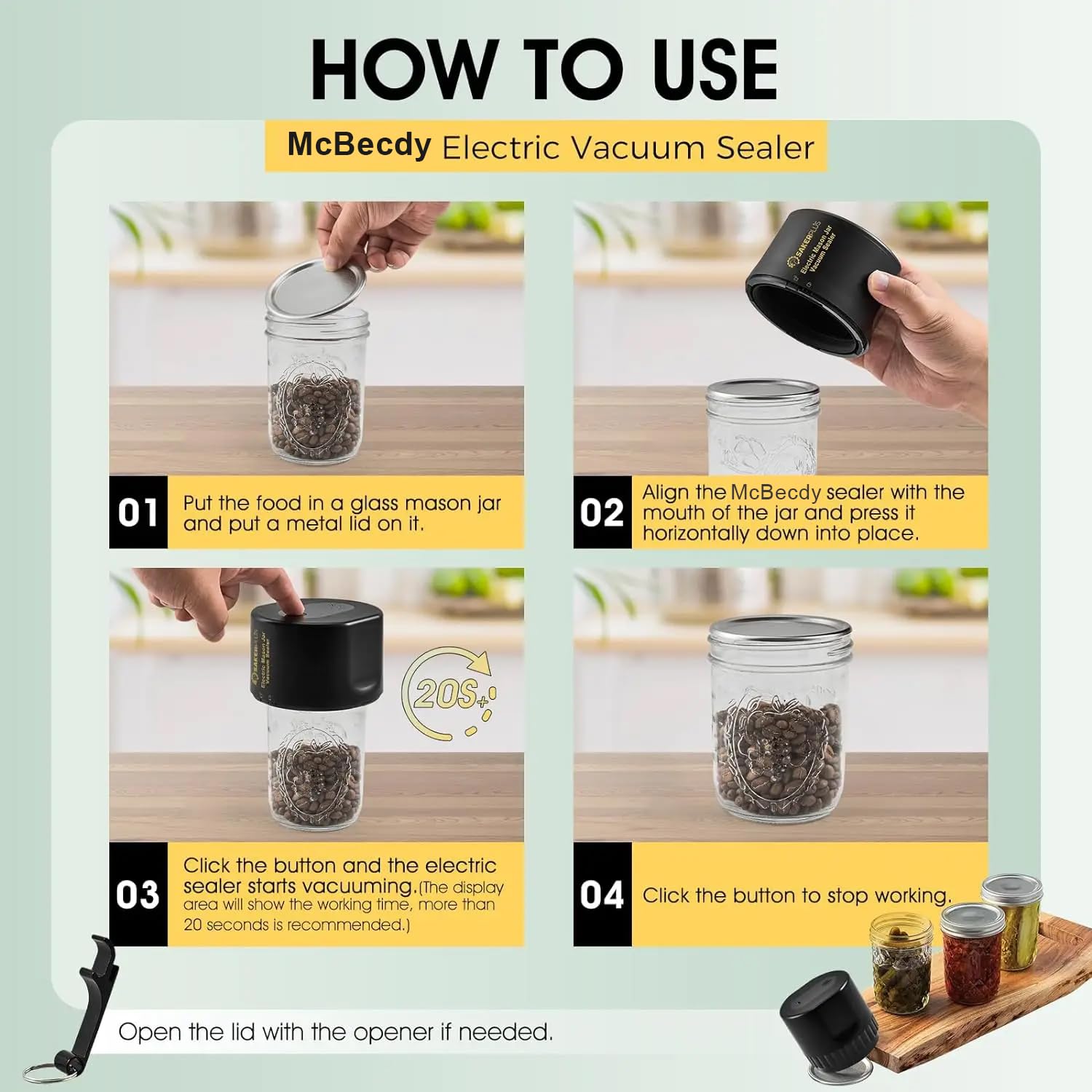 Mason Jar Vacuum Sealer, Mason Jar Vacuum Sealer for Mason Jars, True Bright Mason Jar Vacuum Sealer Kit for Wide Mouth and Regular Mouth Mason Jars