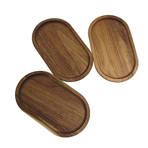 PTGVCTA 3 Pcs Oval Wood Tray for Food Holder/BBQ,Cheese, Sushi, Holiday Snacks,Wood Serving Plate,Tea Serving Tray,Cup Coaster,Flower Plant Succulent Tray, Coaster,Cake,Succulent (Acacia Wood)…