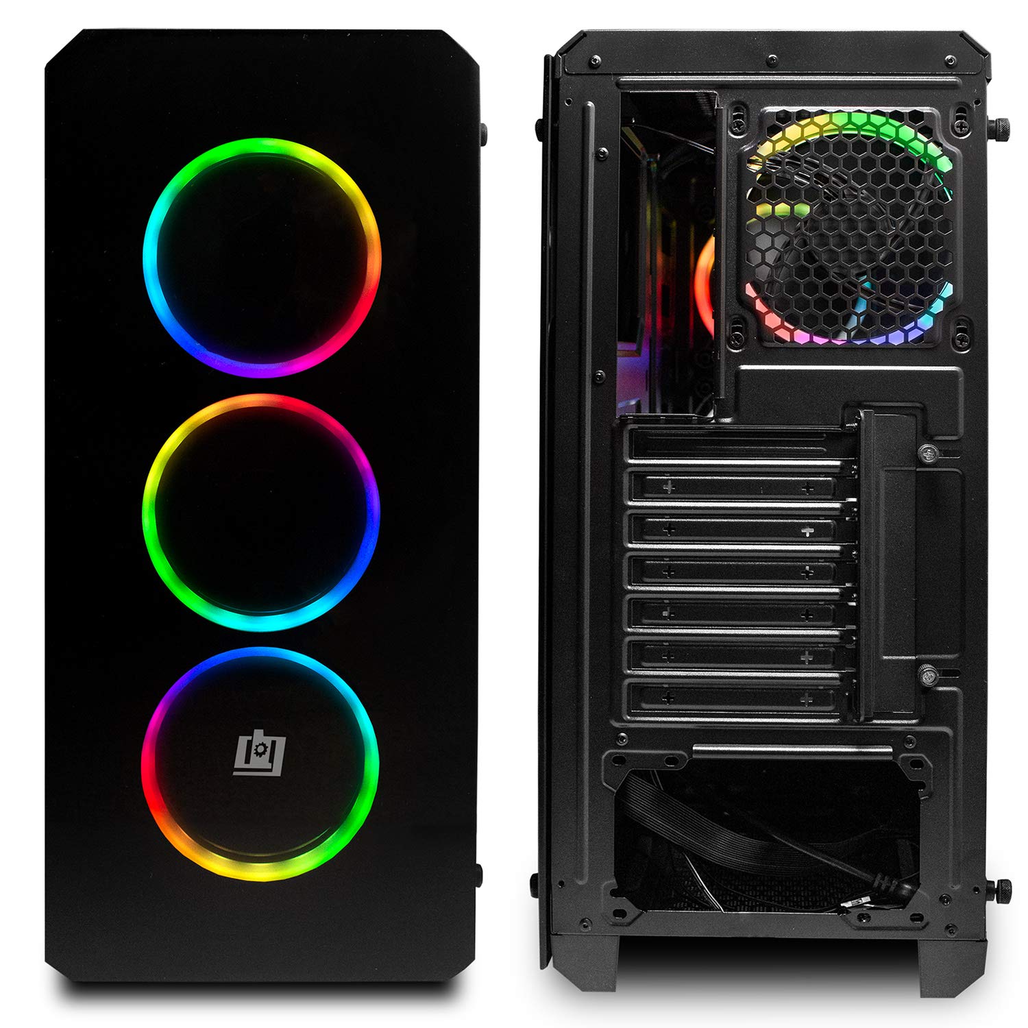 Deco Gear Mid-Tower PC Gaming Computer Case 3-Sided Tempered Glass and LED Lighting - Mini-ITX, Micro-ATX, ATX - Includes 4 120mm Double Ring Fans w/Expansion for More, 7 Expansion Slots, 4 Drives
