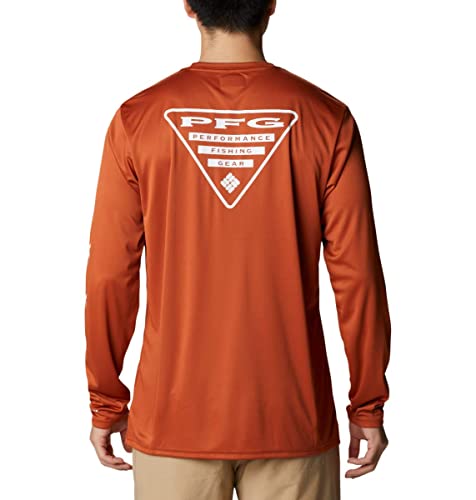 Columbia Men’s PFG Terminal Tackle Destination Long Sleeve, Sun Protection, Red Spark/Georgia, Large