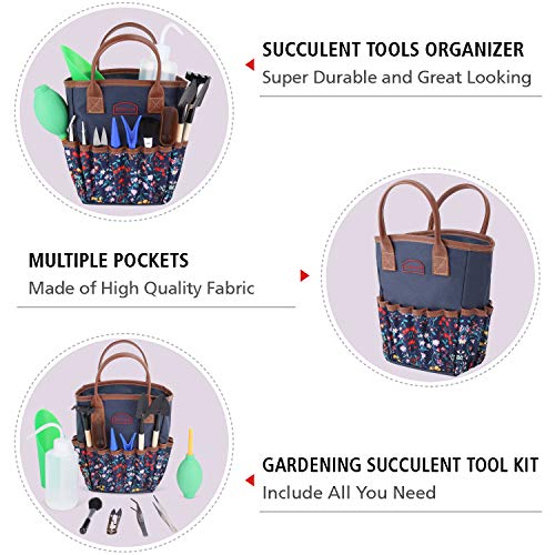 G GOOD GAIN Garden Succulent Kit with Organizer Bag, Indoor Mini Hand Gardening Tool Set, 14 Pieces Tools for Bonsai Planter Miniature Fairy Planting Care.(Blue)
