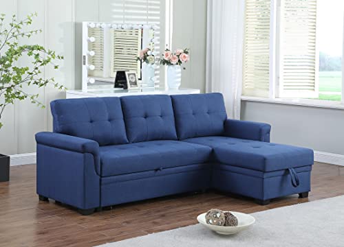 OMGO L-Shape Sectional Sofa with Storage Chaise, Linen Reversible Sleeper Couch w/Pull Out Bed, for Small Space Apartment, Living Room, Bedroom