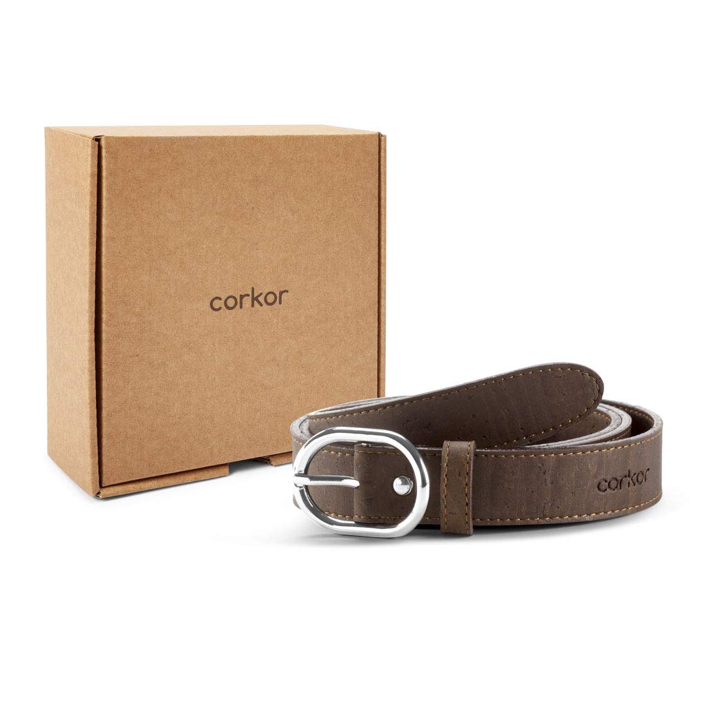 Corkor Women's Cork Belt 25mm Wide Vegan Product (Brown, S - (for waist 27" to 31"))
