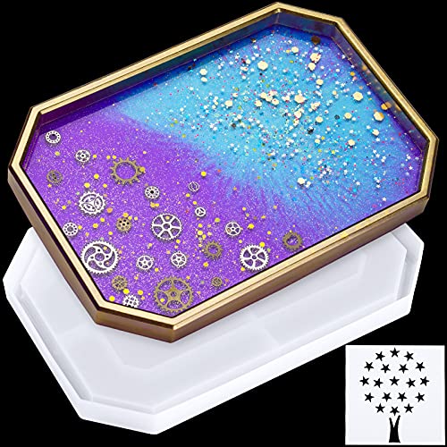 NiArt Large Octagon Shape Serving Tray Epoxy Resin DIY Casting Silicone Mold, Beveled Edge Rectangle Tabletop Rolling Plate Jewelry Holder Agate Art Craft Home Decor Office Ornaments Gifts Accessories