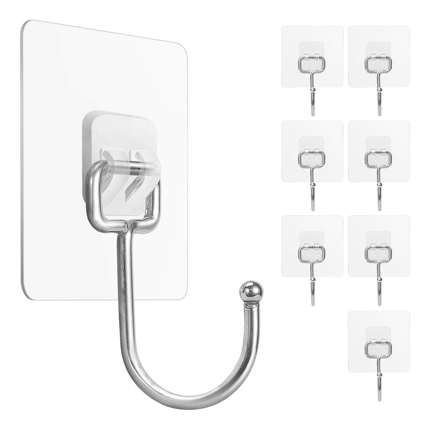 Large Hooks for Hanging Heavy-Duty 30Ib(Max) 8Packs, Wall Hangers Without Nails Self-Adhesive Traceless Clear and Removable, Waterproof and Rustproof Multiple Uses for Bathroom Kitchen Home