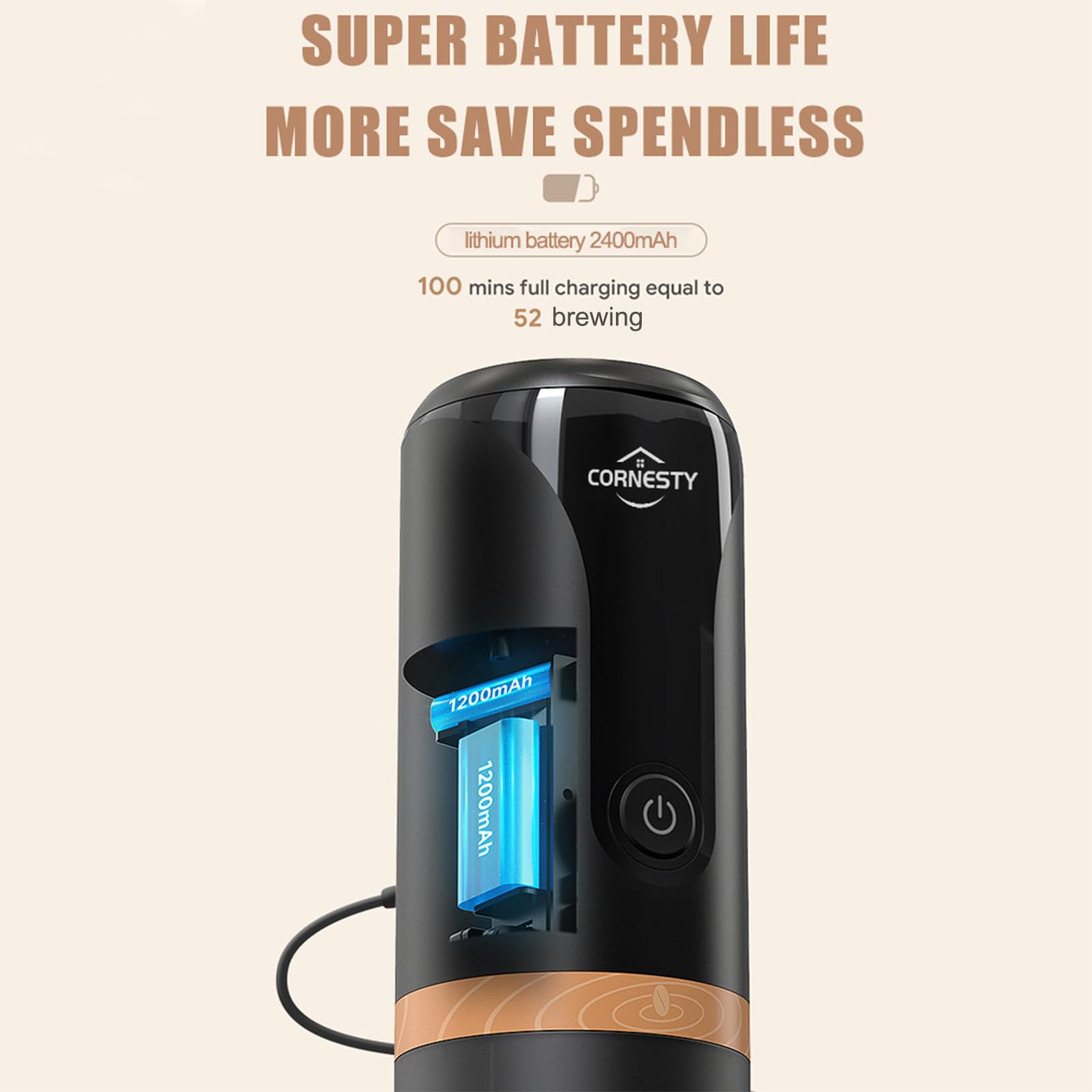 Cornesty Portable Coffee Maker, Rechargeable 2 in 1 Small Travel Espresso Machine, 9 Bar Pressure 12V Fast Brewing Coffee Machine Compatible with NS Pods & Ground Coffee for Camping Office Hiking RV