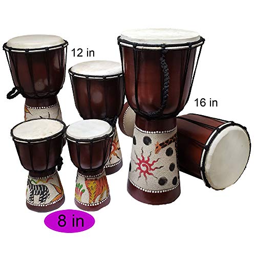 Djembe Drum Sand Blasted Unique Effect African Inspired Hand Made Decor Coastal Beach Elephant Accent Music For Beginners Kids And Adults Also An Awesome Gifting Idea (8 inch, Elephant)