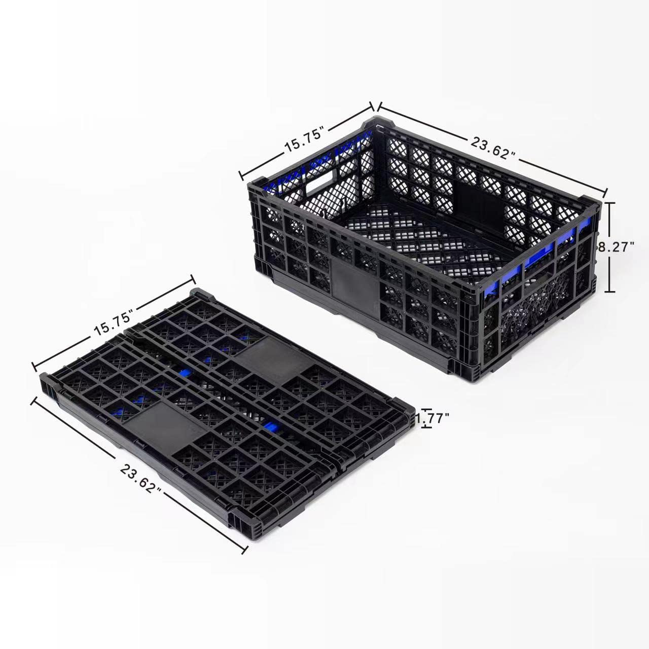 Civil Furniture 3-Pack Collapsible Storage Crates, Stackable Storage Basket Collapsible Storage Bins, 47L Plastic Crate Collapsible Crate Pastel Crates for Home Kitchen Office
