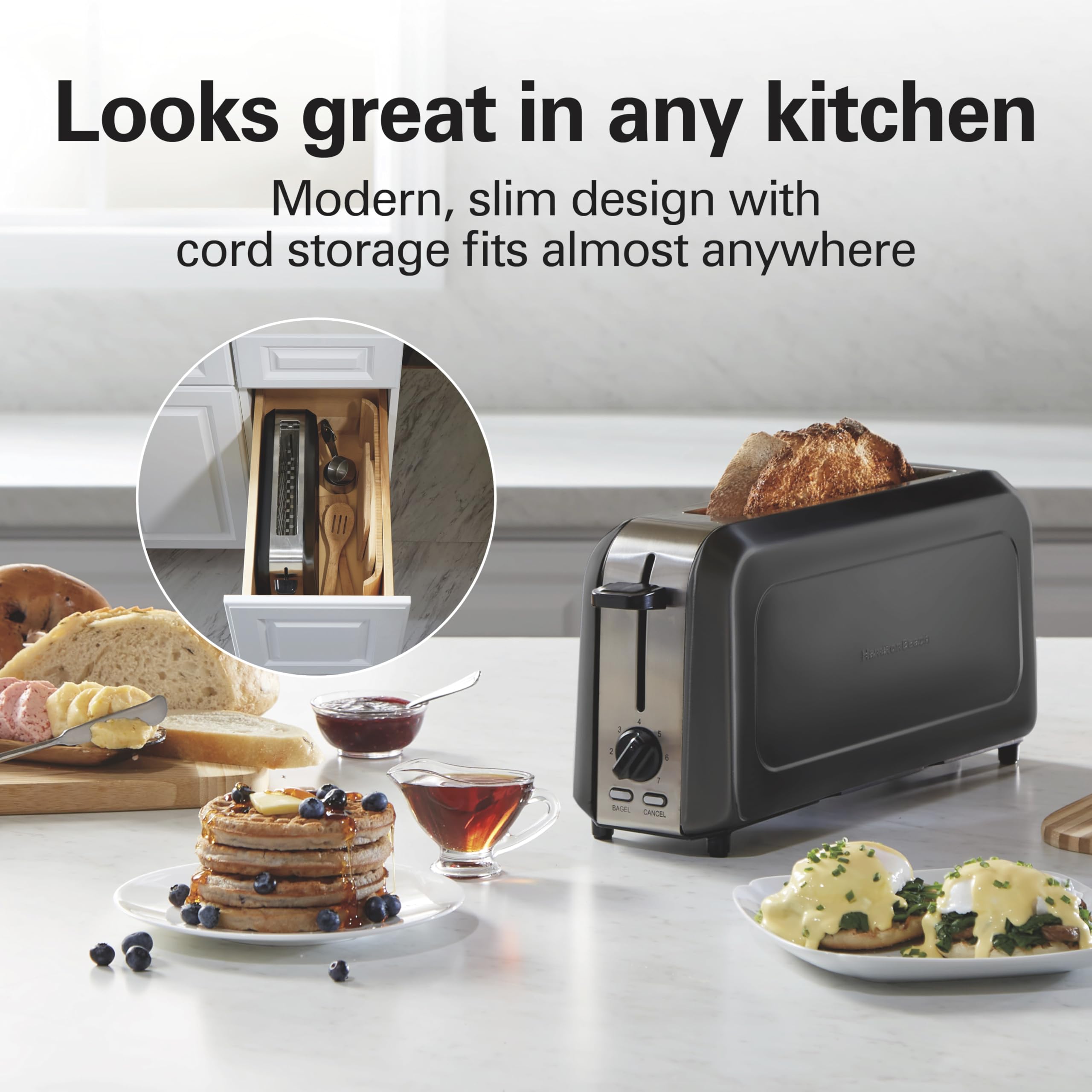 Hamilton Beach Extra Long Slot 2 Slice Toaster with Browning Control, Bagel Function, Cancel Button & Auto Shutoff, Modern Slim Design Fits Any Space, Black (22989)