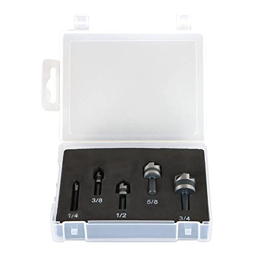 findmall 5Pcs Countersink Drill Bit Set 82 Degree High Speed Steel Countersinks Drill Bit Set in Sizes 1/4 3/8 1/2 5/8 3/4 Inch Set with Carrying Case