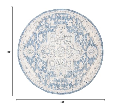 SAFAVIEH Micro-Loop Collection 5' Round Blue/Ivory MLP503M Handmade Shabby Chic Medallion Premium Wool Area Rug