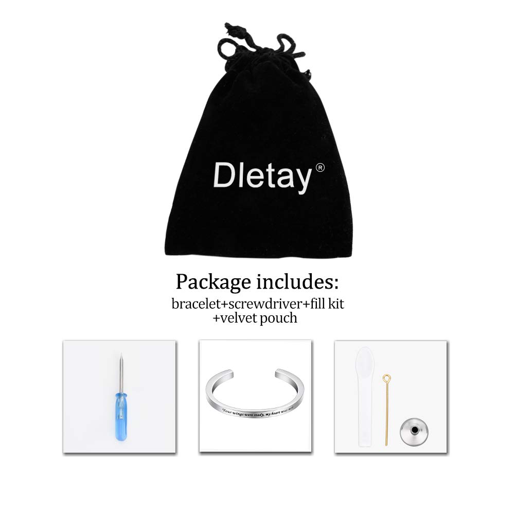 Dletay Urn Bracelet Cremation Bracelet for Ashes Memorial Ashes Bracelet Openable Cuff Bangle Bracelet-Your Wings Were Ready, My Heart Was Not