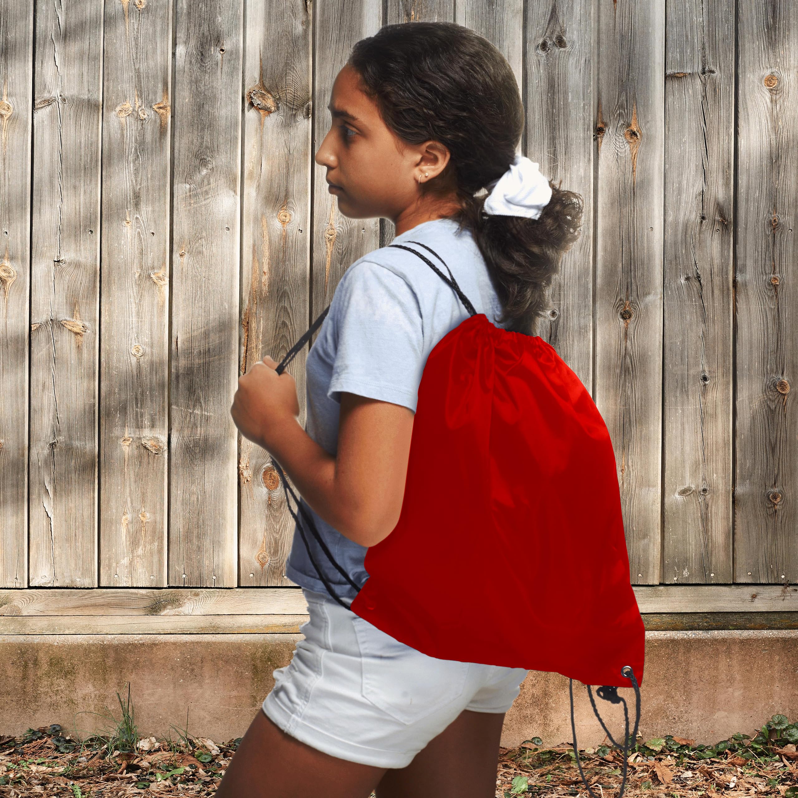 DISCOUNT PROMOS Custom Classic Polyester Drawstring Bags Set of 50, Personalized Bulk Pack - Bring Everywhere You Go, Great for Travelling, Gym and for Everyday Use - Red
