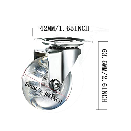 Upone 2 Inch Clear Heavy Duty Swivel Rubber Caster Wheels with 360 Degree Furniture Wheels Top Plate 400 Lbs Total Capacity (with Screws and Screwdrivers) - 100 lbs Each, Pack of 4