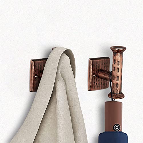 Monarch Abode 19629 Metal Hand Hammered Wall Hooks Multi-Purpose Towel, Coat, Robe and Door Hooks, Decorative Towel Hook, Heavy Duty, Set of 2, Antique Copper Finish