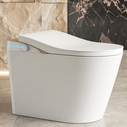 One Piece Elongated Smart Toilet Bidet with Auto Open & Close, Auto Flush, Foot Sensor Flush, LED Temperature Display, Heated Seat and Integrated Multi Function Remote Control