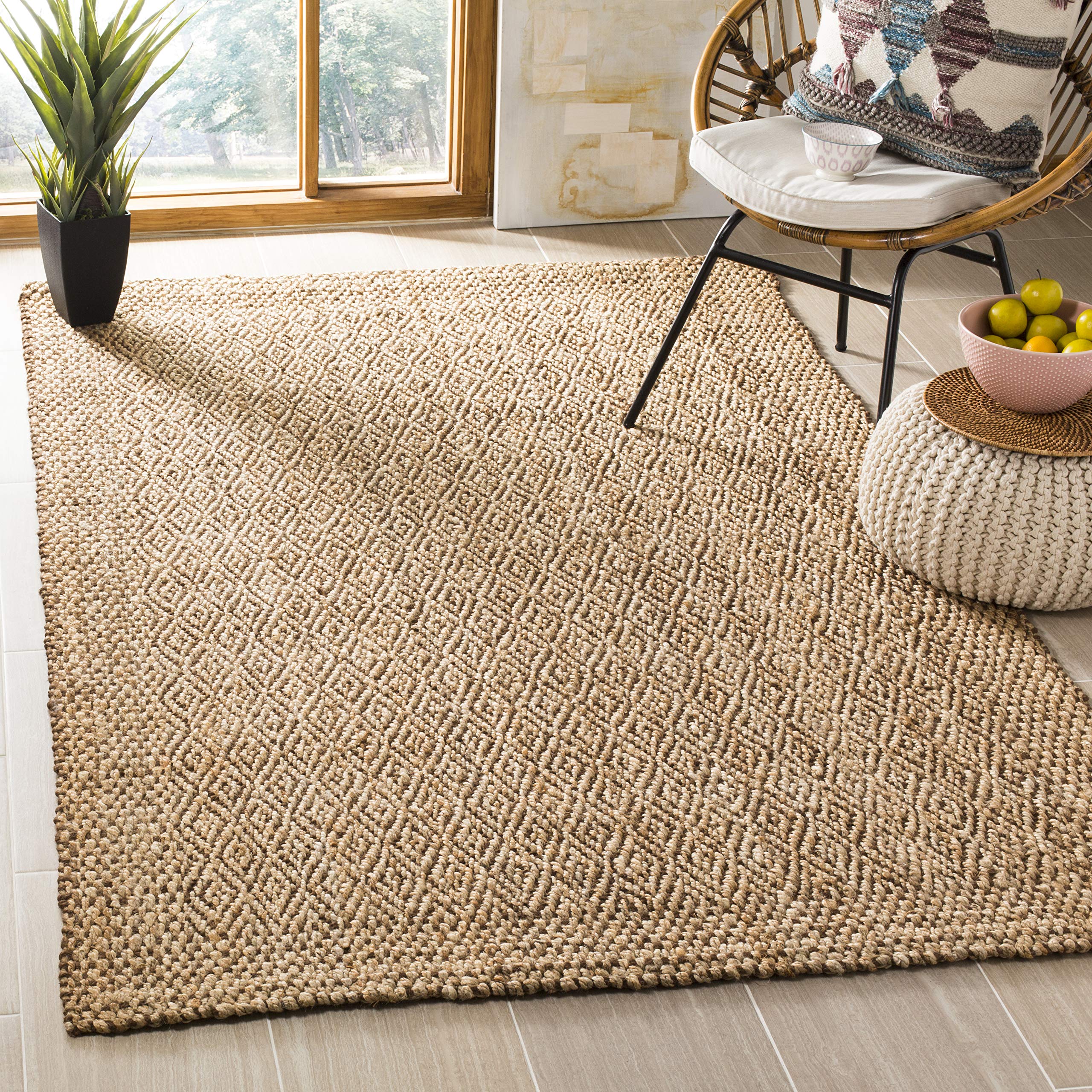 SAFAVIEH Natural Fiber Collection Area Rug - 9' x 12', Natural & Brown, Handmade Boho Farmhouse Fringe Jute, Ideal for High Traffic Areas in Living Room, Bedroom (NF183A)