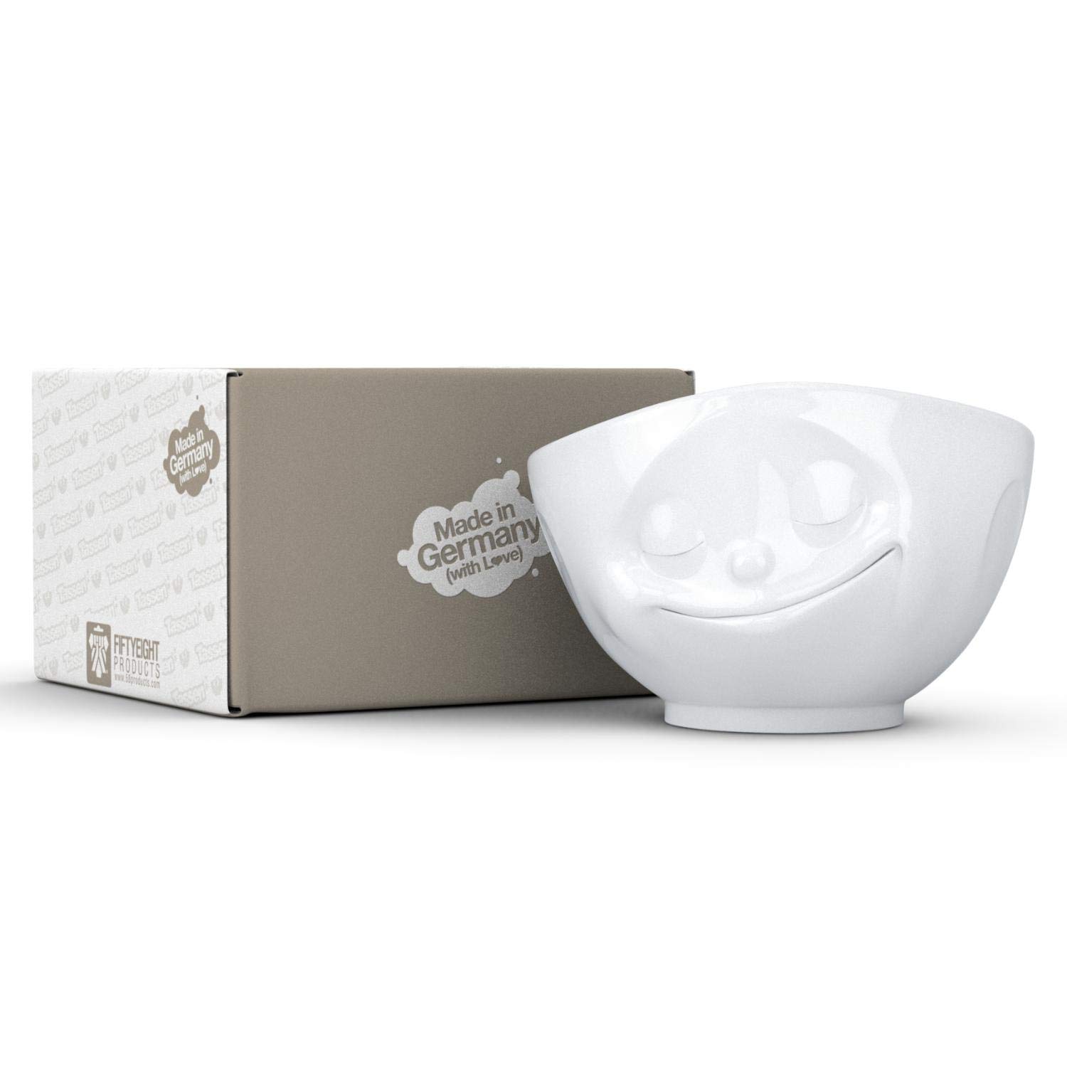 FIFTYEIGHT PRODUCTS TASSEN XL Porcelain Bowl, Happy Face Edition, 33 oz. White (Single Bowl), Extra Large Bowl