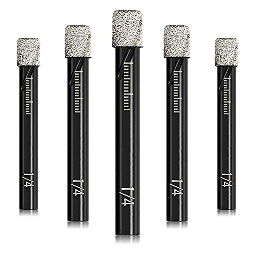 DKIBBITH 1/4" Dry Diamond Drill Bits Set 5 PCs 6mm for Granite Ceramic Marble Tile Stone Glass Hard Materials (not for Wood), Round Shank with Storage Case