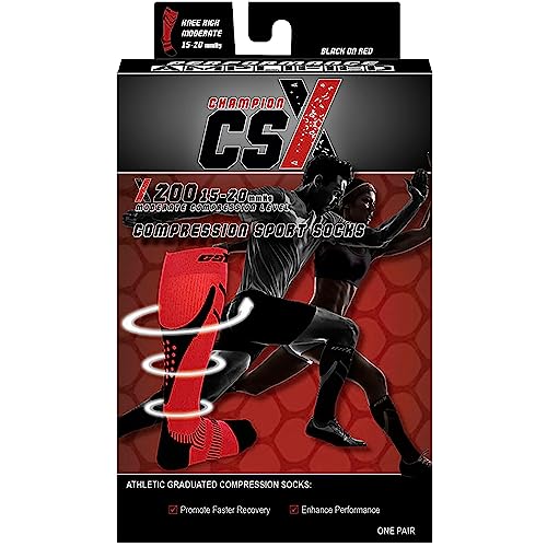 CSX 15-20 mmHg Compression Socks for Men and Women, Knee High, Recovery Support, Athletic Sport Fit, Pink on Black, Medium (15-20 mmHg)