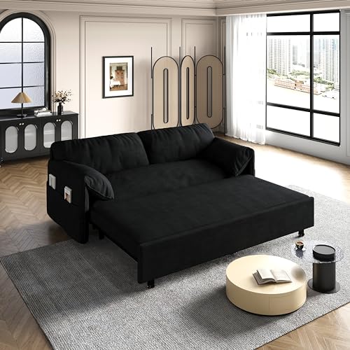 ERYE Oversized 3 in 1 Loveseat Sleeper Sofa Bed,Queen Size Love Seats W/Pull Out Couch and Padded Armrests Convertible Spacious Sofabed with Side Storage Pocket for Home Office Apartment Living Room