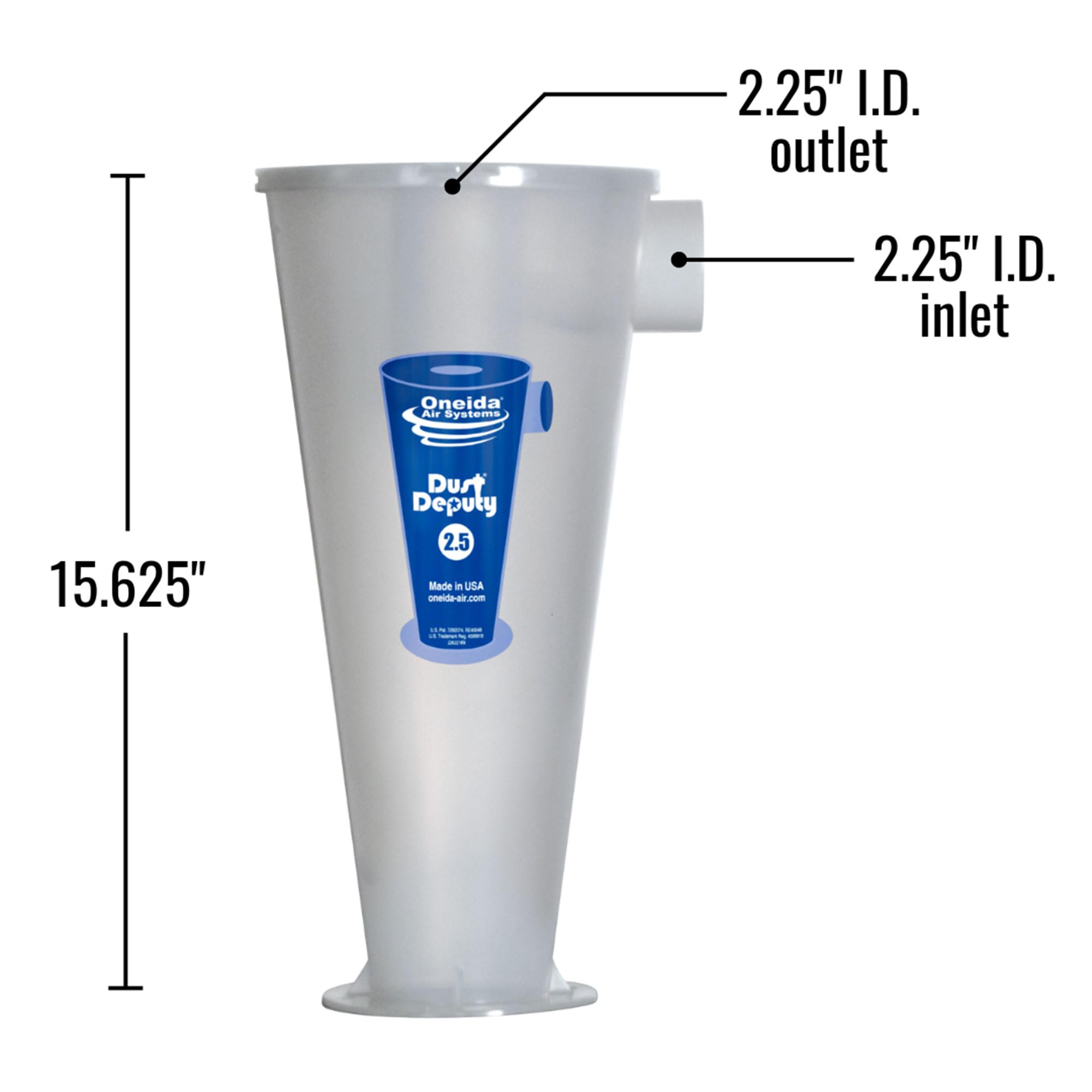 Oneida Air Systems Dust Deputy 2.5 DIY Cyclone Separator XL: Highest CFM Collector for Wet/Dry Shop Vacuums (DD 2.5 DIY)