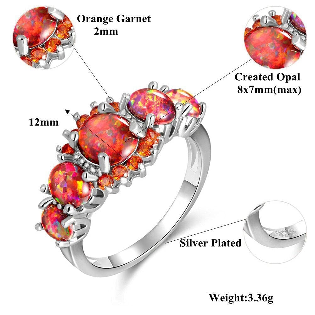 CiNily Sterling Silver Plated Opal Ring White Fire Opal Aquamarine Women Jewelry Gemstone Ring (6)