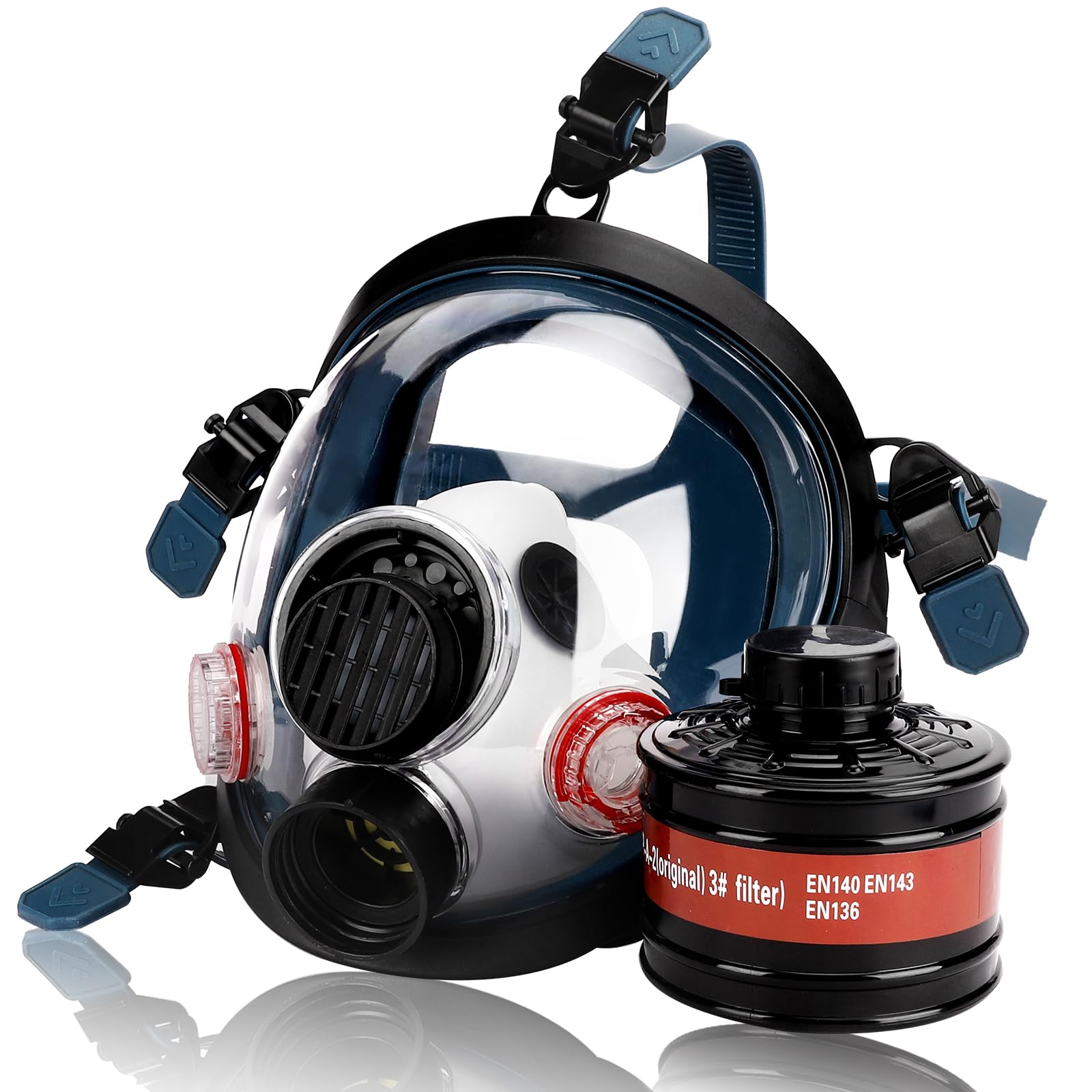 Gas Mask, Full Face Respirator Mask with 40mm Carbon Activated Charcoal Filter Canister - Reusable Large Survival and Chemical Masks for Welding, Vapors, Industrial, Painting, Spray, Polishing
