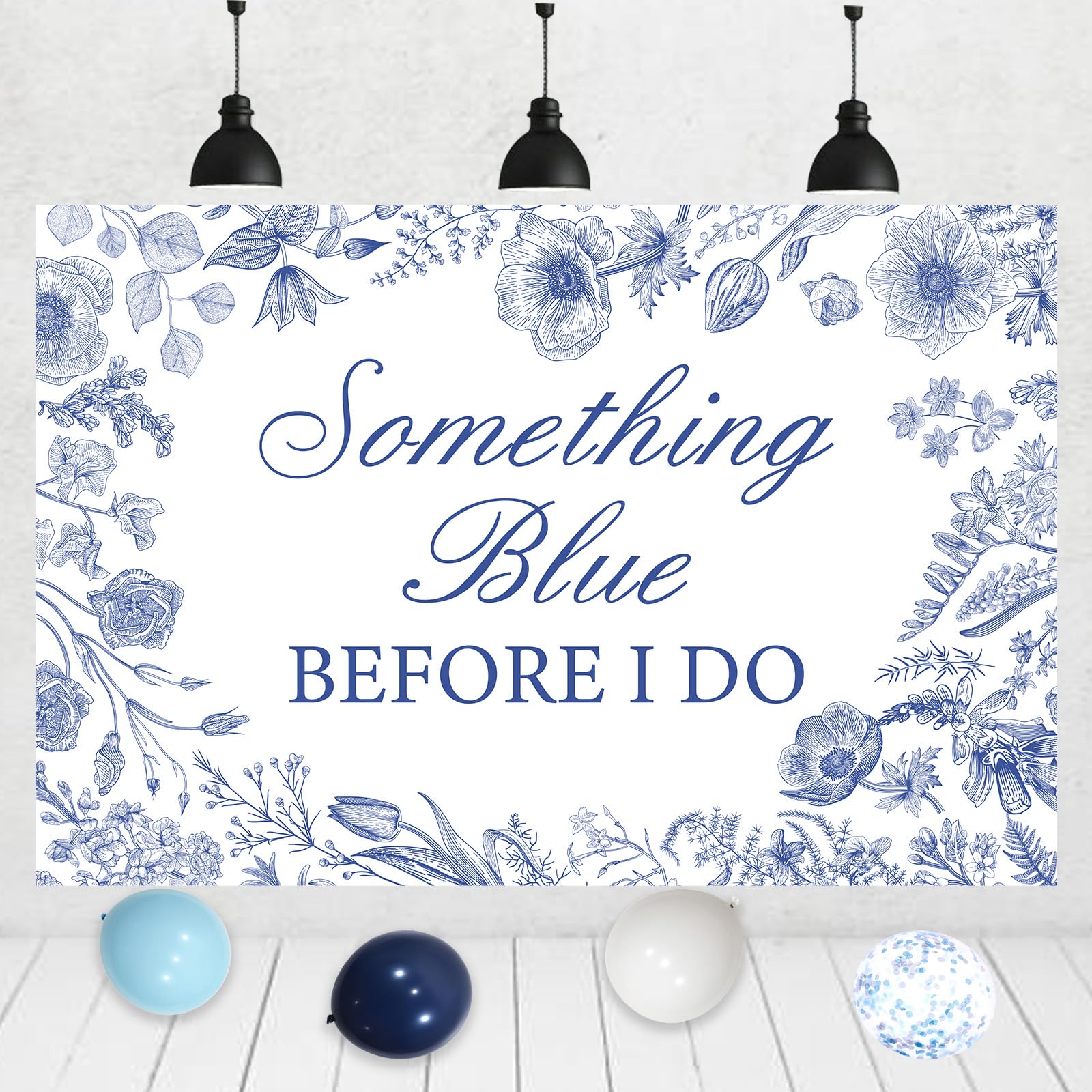 JOYMEMO Something Blue Before I Do Bridal Shower Decorations for Women, Blue and White Balloons Garland Arch Kit with Blue Flower Party Backdrop, I Do Diamond Ring Balloon, Bachelorette Party