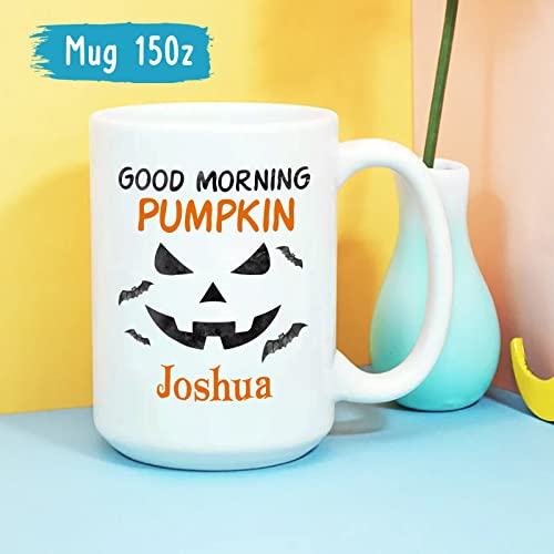 Good Morning Pumpkin Halloween Coffee Mug Cups 11oz 15oz, Personalized Scary Pumpkin Face Ceramic Mug Gifts For Halloween, Custom Pumpkin Ghost Coffee Cup With Name, Halloween Custom Mug