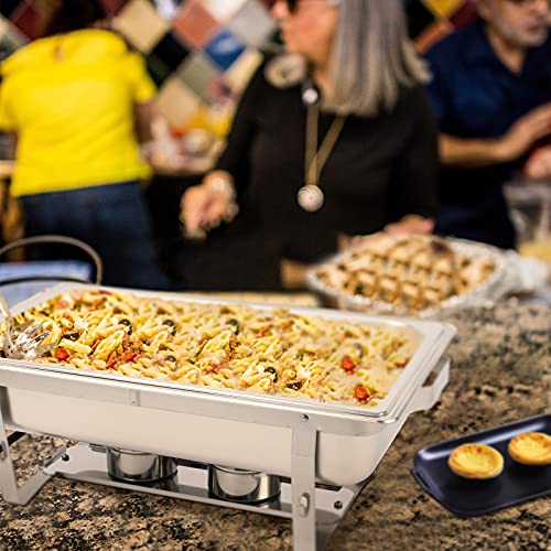 Restlrious 8 QT Chafing Dish Buffet Set 4 Packs Stainless Steel Foldable Rectangular Chafer Full Size w/Water Pan, Food Pan, Fuel Holder and Lid