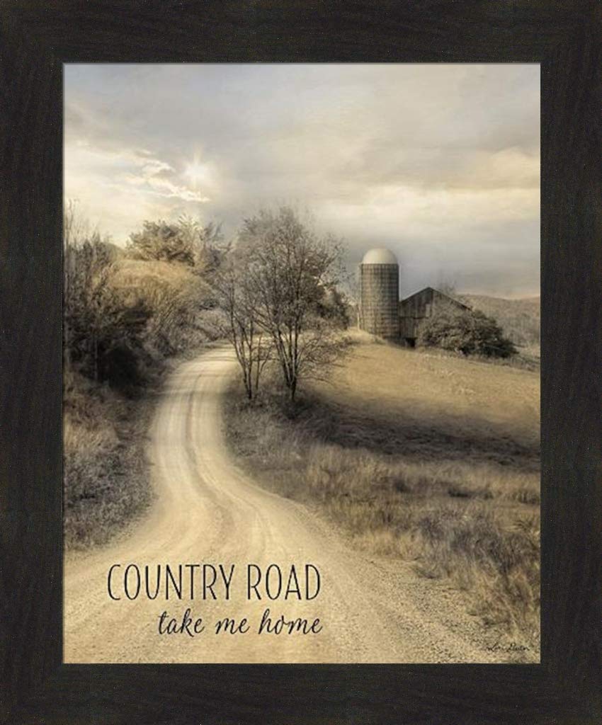 Country Roads Take Me Home by Lori Deiter 20x24 Gravel Dirt Road Farm Silo Barn Framed Art Print Wall Décor Picture