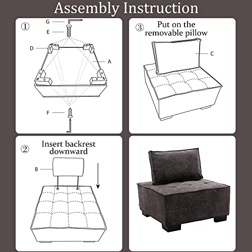 TmosiĀ Modular Square Armless Single Sofa Couch Chair,Modular Sectional Sofa with Sturdy Backrest and Removable Pillows,Armless Lazy Chair for Bedroom (Polyester,Black)