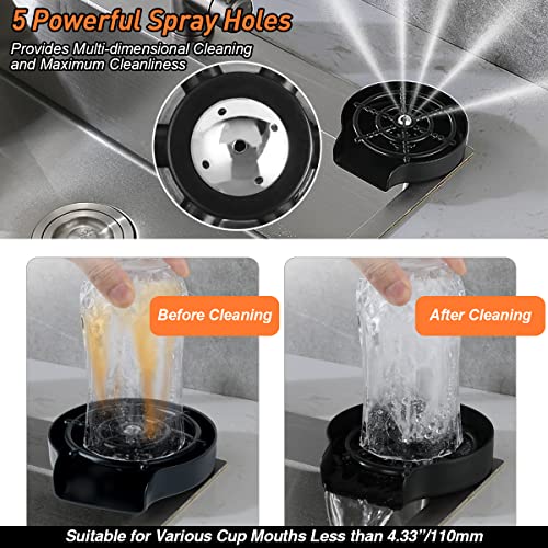 Genround Glass Rinser, Easy to Install Bottle Washer, Stainless Steel Glass Rinser for Kitchen Sinks, Bar Glass Rinser for Red Wine Glass Wash, Kitchen Sink Accessories, Automatic Flushing Device