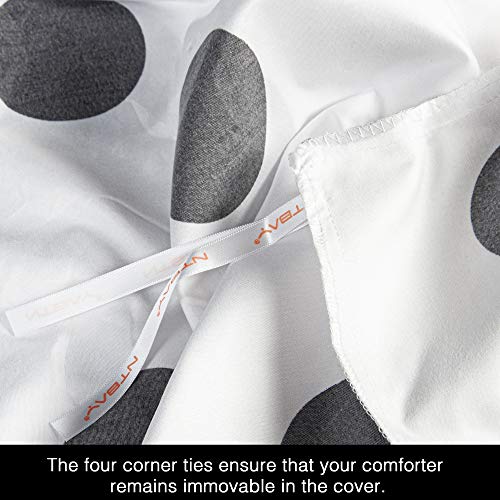 NTBAY Microfiber Twin Duvet Cover Set, 2 Pieces Ultra Soft Polka Dots Printed Comforter Cover Set with Zipper Closure and Corner Ties, Black and White