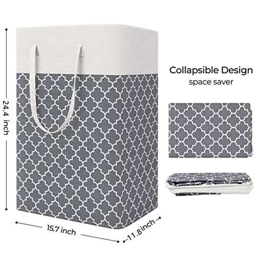 Laundry Basket, 2-Pack Laundry Hamper with Long Handles, Collapsible Laundry Baskets with Large Capacity, Tall Laundry Bin, Clothes Hampers for Laundry Room, Bedroom, Dorm, Toys, 75L, Grey