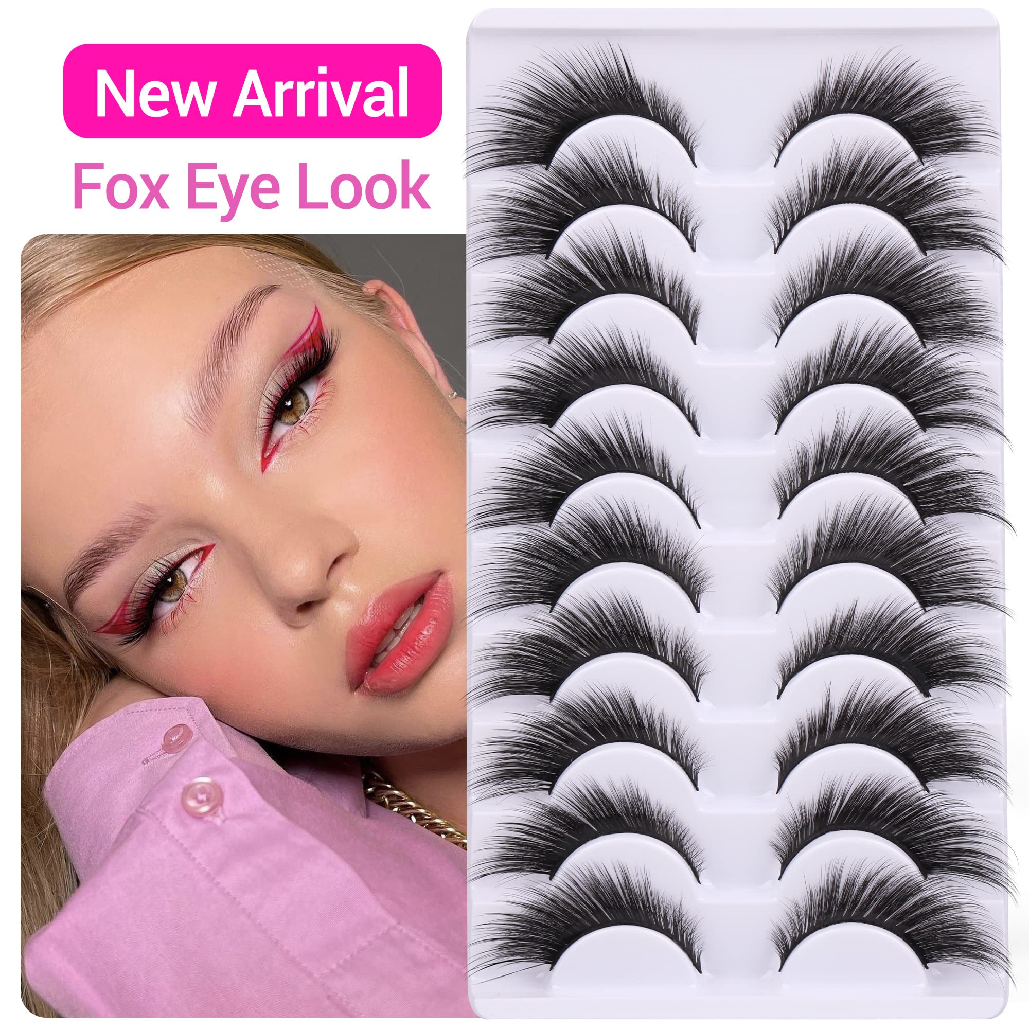 False Eyelashes Fluffy Dramatic Faux Mink Fox Eye Lashes 20MM Full Volume Angel Lashes like Lash Extension for Lift Effect Pack Lashes 10 Pairs by Yawamica Black