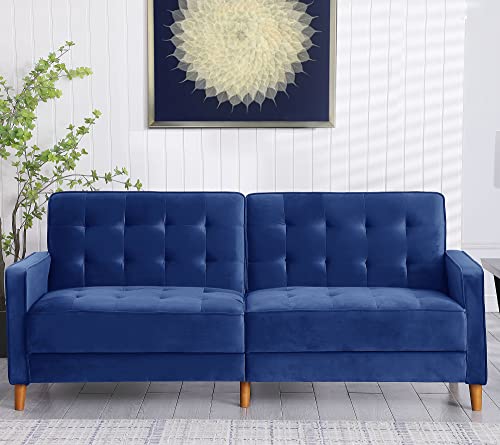 Plococo 78 inch Modern Velvet Upholstered Sofa Bed,Tufted Velvet Fabric Couch,Sofas Couches for Living Room,Apartment,Bedroom (Blue)