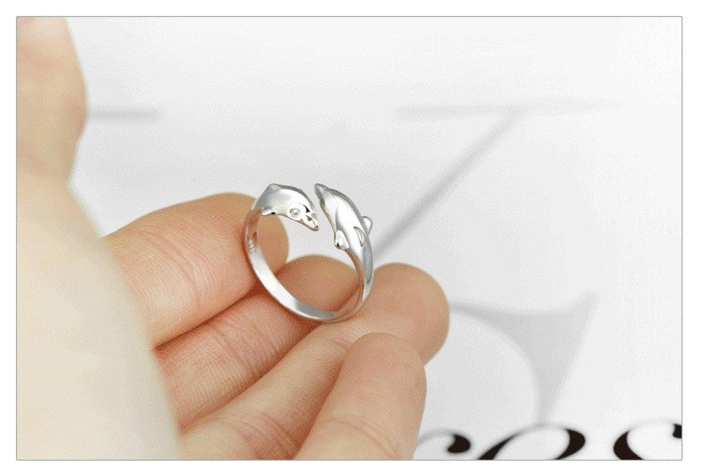 Couple Crystal Decorated Rings, Cute Dolphin Rings, 925 Sterling Silver Rings, Dating Rings