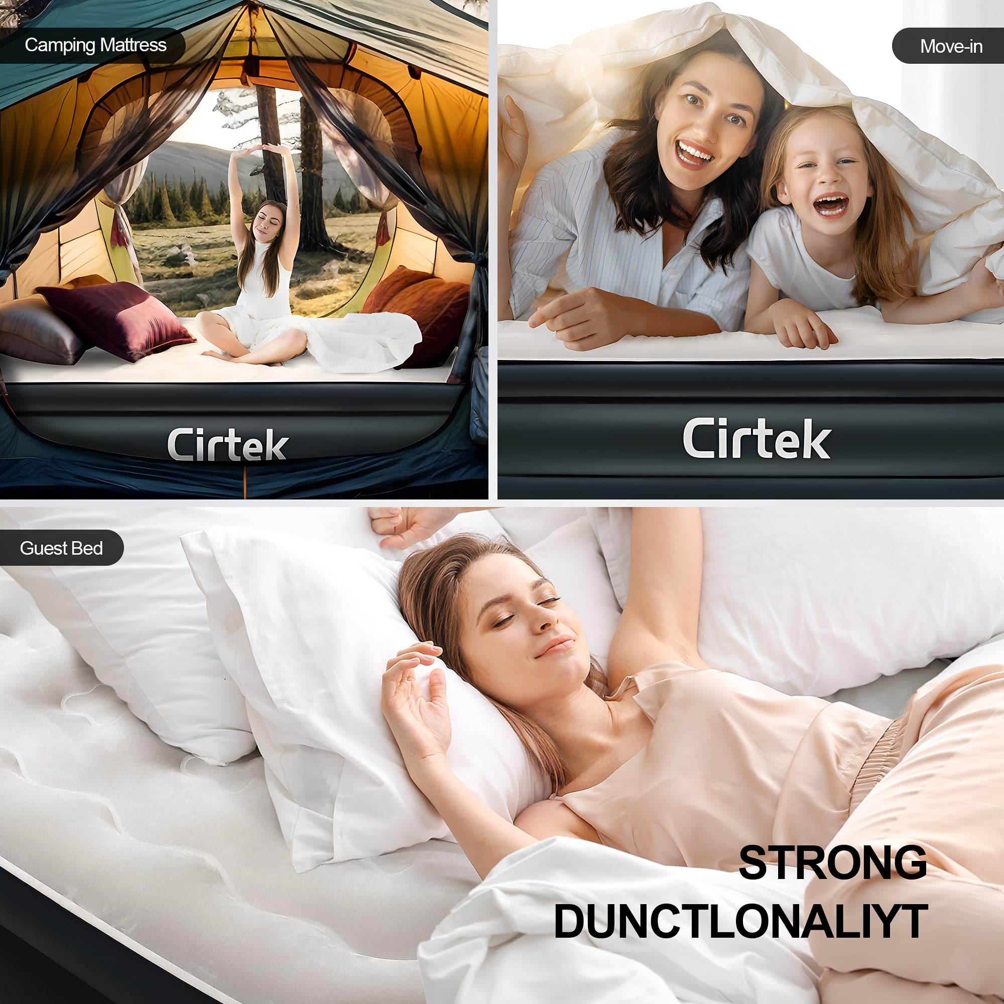 Cirtek Inflatable Mattress, inflatables Bed, Camping, Travel, Tent Portable Size Lightweight Matress, Easy to Sleeping, Configuration Blow Pump (13 Queen)
