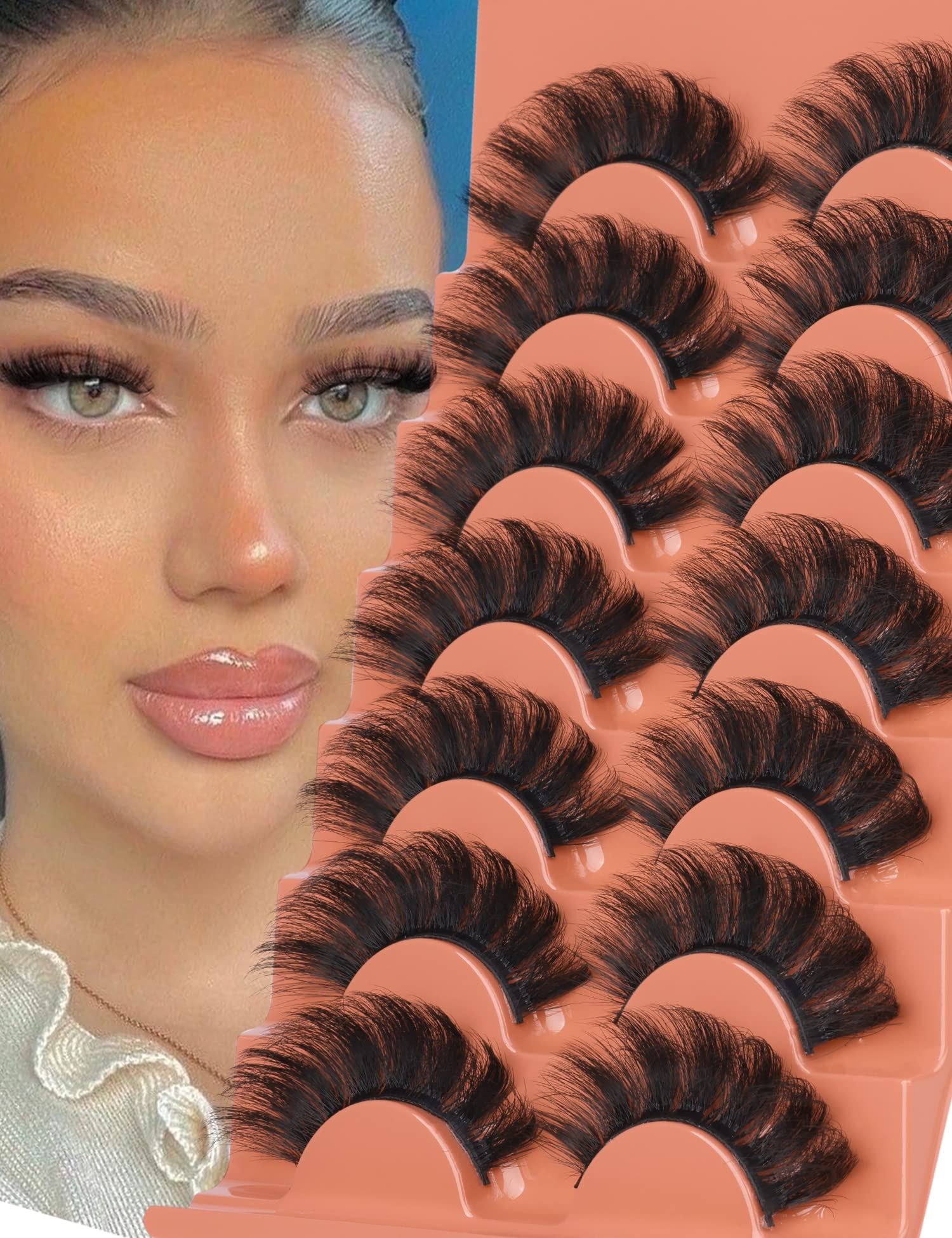 False Eyelashes Natural Look Lashes That Look Like Extensions PestaƱas Postizas Naturales Fluffy D Curl Russian Strip Eye Lashes Pack Clear Band Short Cat Eye Fake Eyelashes 7 Pairs by GODDVENUS